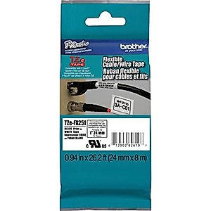 Brother Genuine P-touch TZE-FX251 Tape, 1" (0.94") Wide Flexible-ID Laminated Tape, Black on White, Best Suited for Wire Wrapping and Flagging, Water-Resistant, 0.94" x 26.2' (24mm x 8M), TZEFX251