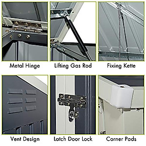 Goplus Outdoor Storage Shed 6' x 3', Multi-Purpose Galvanized Steel Garbage Cans Box with Easy Lift Hinges, Lockable Shed for Garden, Patio, Backyard, Dark Gray