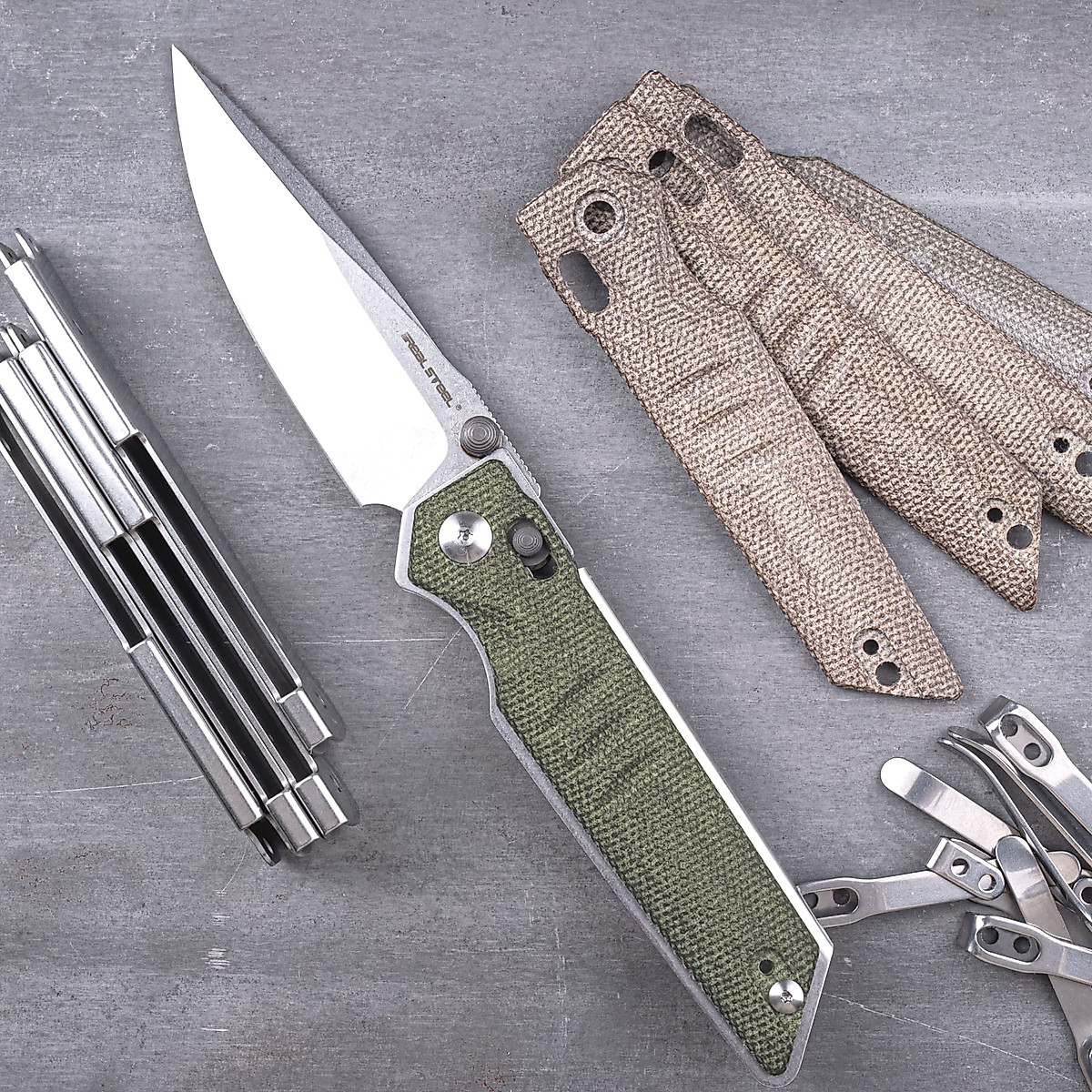 Real Steel Sacra Slide Lock Folding Pocket Knife - Bohler K110 Blade, Micarta Handle - Camping, Hiking, EDC - Men and Women - Satin/Green"