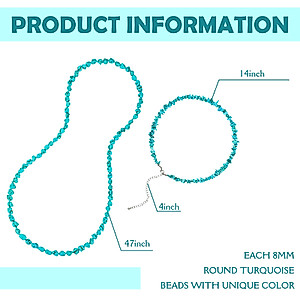 Glenmal 2 Pieces Long Turquoise Beads Endless Necklace Turquoise Choker Necklace Boho Western Necklaces for Women Handmade Turquoise Jewelry, 47'' and 14''