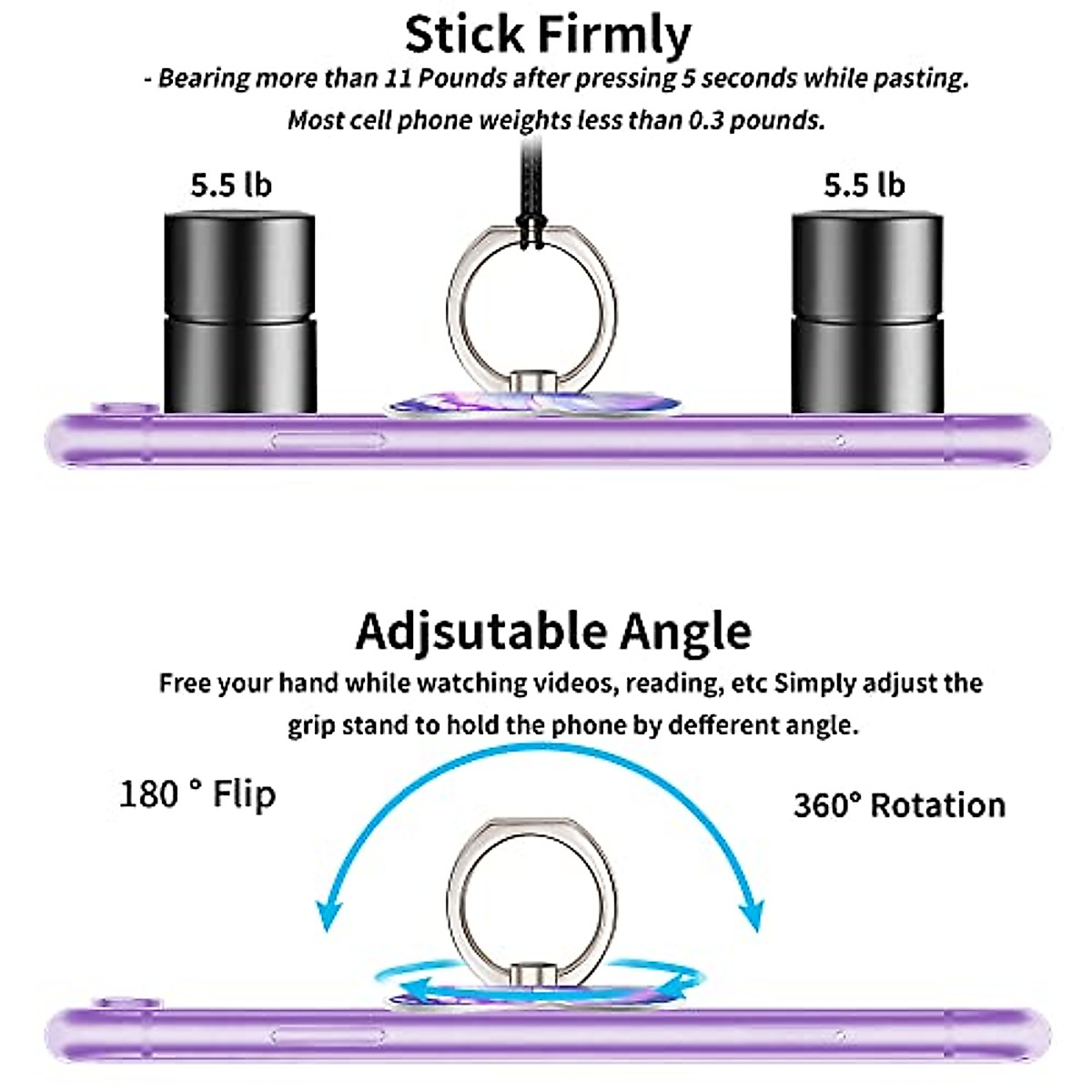 TACOMEGE Purple Metal Cell Phone Ring Butterfly Holder, Finger Kickstand Back Stand Hand Grip Compatible with Smartphone, Tablet, E-Reader, Etc.