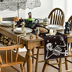 Artoid Mode Spooky Skeleton Spider Bone Halloween Table Runner, Holiday Kitchen Dining Table Decoration for Home Party Decor 13 x 72 Inch