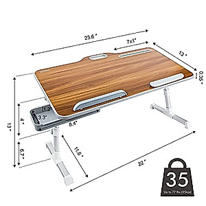 Laptop Bed Tray Table, Kavalan Portable Standing Desk, Foldable Laptop Bed Stand w/Top Handle, Storage Drawer & Phone/Pen Slot, Lap Desk for Working, Eating, Reading on Bed, Sofa & Couch, Walnut Wood