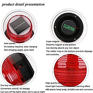 RISOON Solar Strobe Warning Safety Flashing Light/Ceiling Strobe Light, with Strong Magnetic Base Waterproof for Construction, Traffic, Factory, Crane Tower, Boat Navigation (Red+Blue)