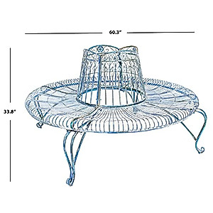 Safavieh PAT5019C Outdoor Collection Ally Darling Antique Wrought Iron 60-inch Round Tree Bench, Mossy Blue
