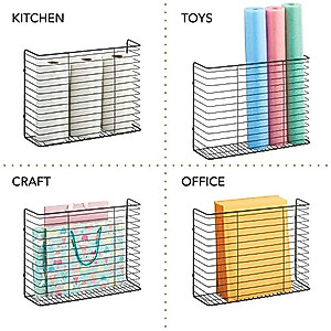 mDesign Portable Metal Farmhouse Wall Decor Angled Storage Organizer Basket Bin for Hanging in Kitchen/Pantry - Store Plastic Bags, Foils, Oils, Sandwich Bags - Black