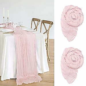 Avitorry 2PCS Baby Pink Cheesecloth Table Runner 10ft Gauze Cheese Cloth Table Runner Cheesecloth Table Runner Bulk for Wedding Bridal Baby Shower Birthday Party Table Decorations