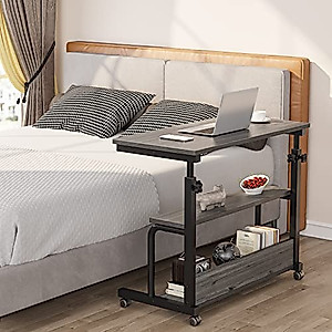 LITTLE TREE Height Adjustable Small Desk Portable Sofa Couch Bed Side Table, Grey