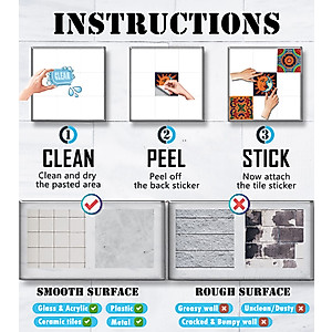 Cendray 24Pcs Tile Stickers Wall Decor Bathroom Kitchen Wall Sticker Waterproof PVC Decoration Stickers - 2D Sticker with Retro Design in Mosaic Style (4 x 4 Inch)