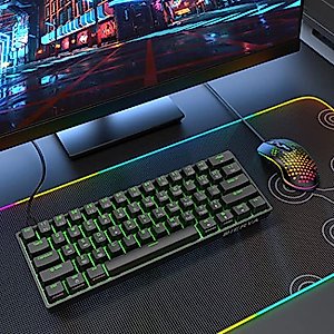 DIERYA 60% Mechanical Keyboard, DK61se Wired Gaming Keyboard with Red Switches,LED Backlit Ultra-Compact 61 Keys Mini Office Keyboard for Windows Laptop PC Gamer Typist（Black）