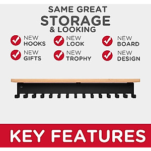 Premium Trophy and Medal Display Shelf 16inchL,Metal Trophy Shelf with hooks Upgraded,Large Trophy Board Display,Sturdy trophy shelf with hooks for medals in Black Metal Wall Mount Over 60 Medals