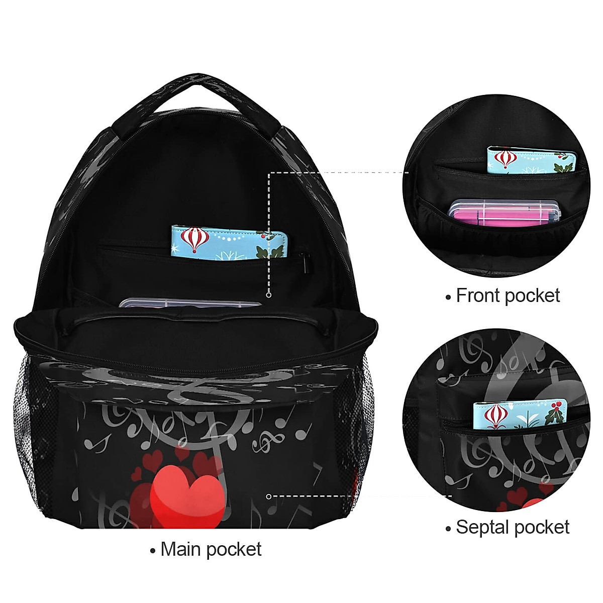 ALAZA Music Notes Love Heart Red Travel Laptop Backpack Business Daypack School Bag Bookbag Fit 15.6 Inch Laptops for Women Men Girls