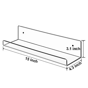 Dezzer Acrylic Floating Shelves, 6 Pack 15" Invisible Shelf Wall Ledge Bookshelf Bedroom Bathroom Kitchen Shelves Book Toys Funko Pop Figures Display Shelves, Clear