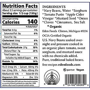 Eden Organic Baked Beans with Sorghum, Mustard, and Spices, Navy, 15 oz (12-Pack)