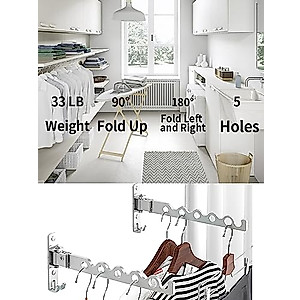 Dr.DJ Wall Hanger for Clothes, Coat Hanger Wall Mounted Silver Retractable Clothes Drying Organizer Rack Garment Hooks Aluminium Folding Indoor Wall Wall Hanger Space Save (2 Racks)