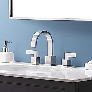 Friho Modern 2 Handle 3 Hole Stainless Steel Brushed Nickel Widespread Bathroom Faucet, 8 inch Bathroom Sink Faucet Lavatory Vanity Faucet with Pop Up Drain and Water Supply Lines