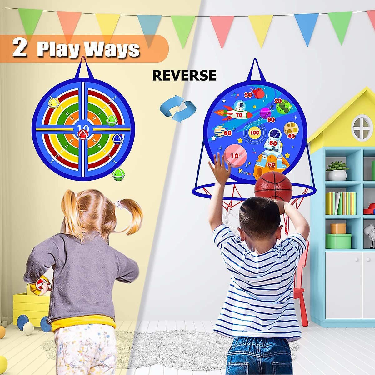 Dart Board for Kids, Basketball Hoop for Kids Toddlers, Sports & Outdoor Play Toys, Kids Toys, Boy Toys, Birthday Gift Toy for 3 4 5 6 7 8 9 10 11 12 Year Old Boys Girls, Easter Gifts Party Favors