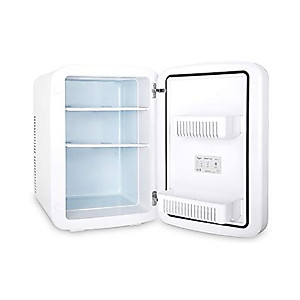 Cooluli 15L Mini Fridge for Bedroom - Car, Office Desk & College Dorm Room - 12v Portable Cooler & Warmer for Food, Drinks, Skincare, Beauty & Makeup - AC/DC Small Refrigerator with Glass Front, Gold