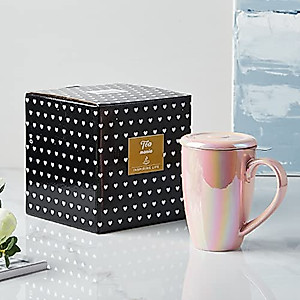 Jemirry Tea Cup with Infuser and Lid, Ceramic Cup with Lid, Tea Cup Tea Mug for Tea Lover, Porcelain Tea Strainer Cup, Tea Infuser Cup with Infuser Basket and Lid - Pink
