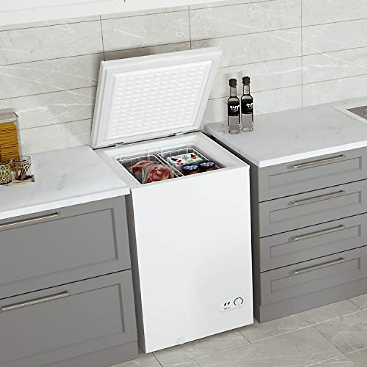 Northair Chest Freezer - 3.5 Cu Ft with 2 Removable Baskets - Reach In Freezer Chest - Quiet Compact Freezer - 7 Temperature Settings - White