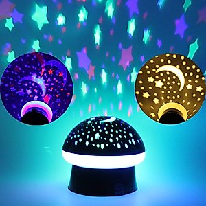 Mushroom Kids Projector Night Lights for Bedroom Decor, Battery Operated Star Sky Moon Light Projector, Romantic Color Changing Night Lighting Lamp, Fun Gifts for 1-4-6-14 Year Old Girls and Boys