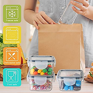 Zopeal 20 Pcs Small Food Container Mini Salad Dressing Container Plastic 5 oz Square Snack Food Condiment Containers Reusable Sauce Cups with Lids for Baby Lunch Picnic Travel