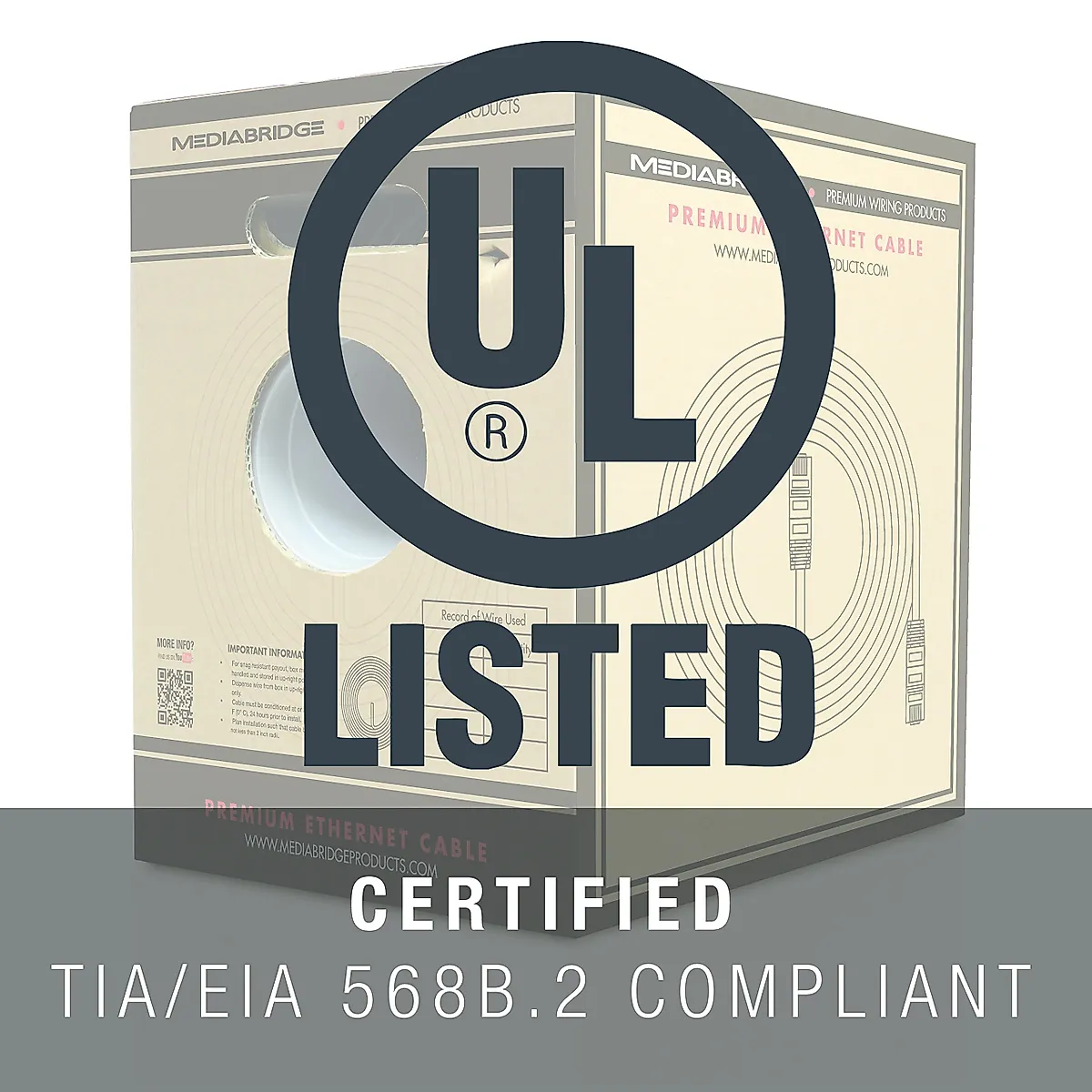 Mediabridge Pure Copper Cat6 Cable (500 Feet, Blue) - 10Gbps Ethernet, Solid, in-Wall Rated, w/Premium Snagless Pull-Out Box - (Part# C6-500-BLUE)