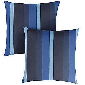 Mozaic AMPS116908 Indoor Outdoor Sunbrella Square Pillows, Set of 2 16 x 16 Blue Stripes
