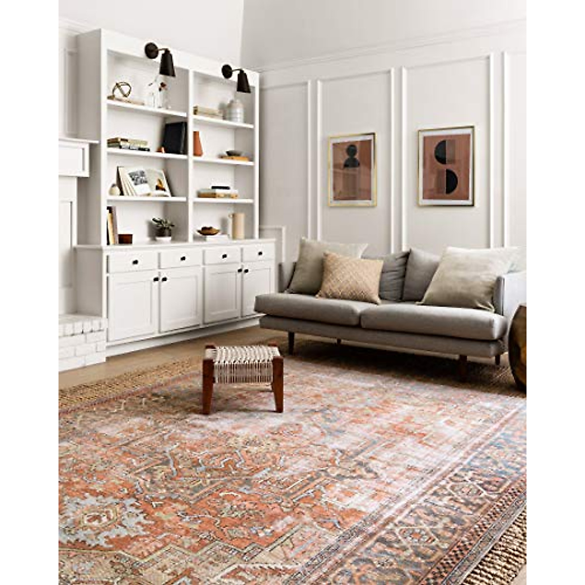 Loloi II Loren Collection LQ-15 Terracotta / Sky, Traditional 7'-6" x 9'-6" Area Rug & Loren Collection LQ-15 Terracotta / Sky, Traditional 5'-0" x 7'-6" Area Rug