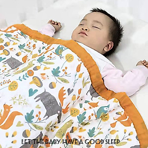 Toddler Blankets- Forest Animals Breathable Muslin Baby Blanket Ultra-Soft Baby Muslin Quilt 6 Layers Lightweight Newborn Nursery Crib Stroller Daycare Blanket for Summer