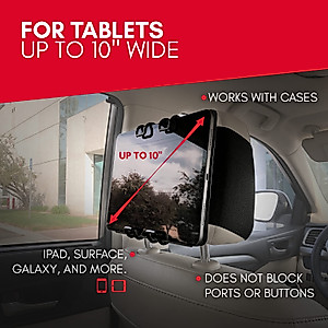 Macally Tablet Holder for Car Headrest for Happy Kids - (Upgraded) iPad Car Holder Back Seat Mount Strap - Rear Facing Head Rest iPad Holder for Car Backseat with Adjustable Case Angles