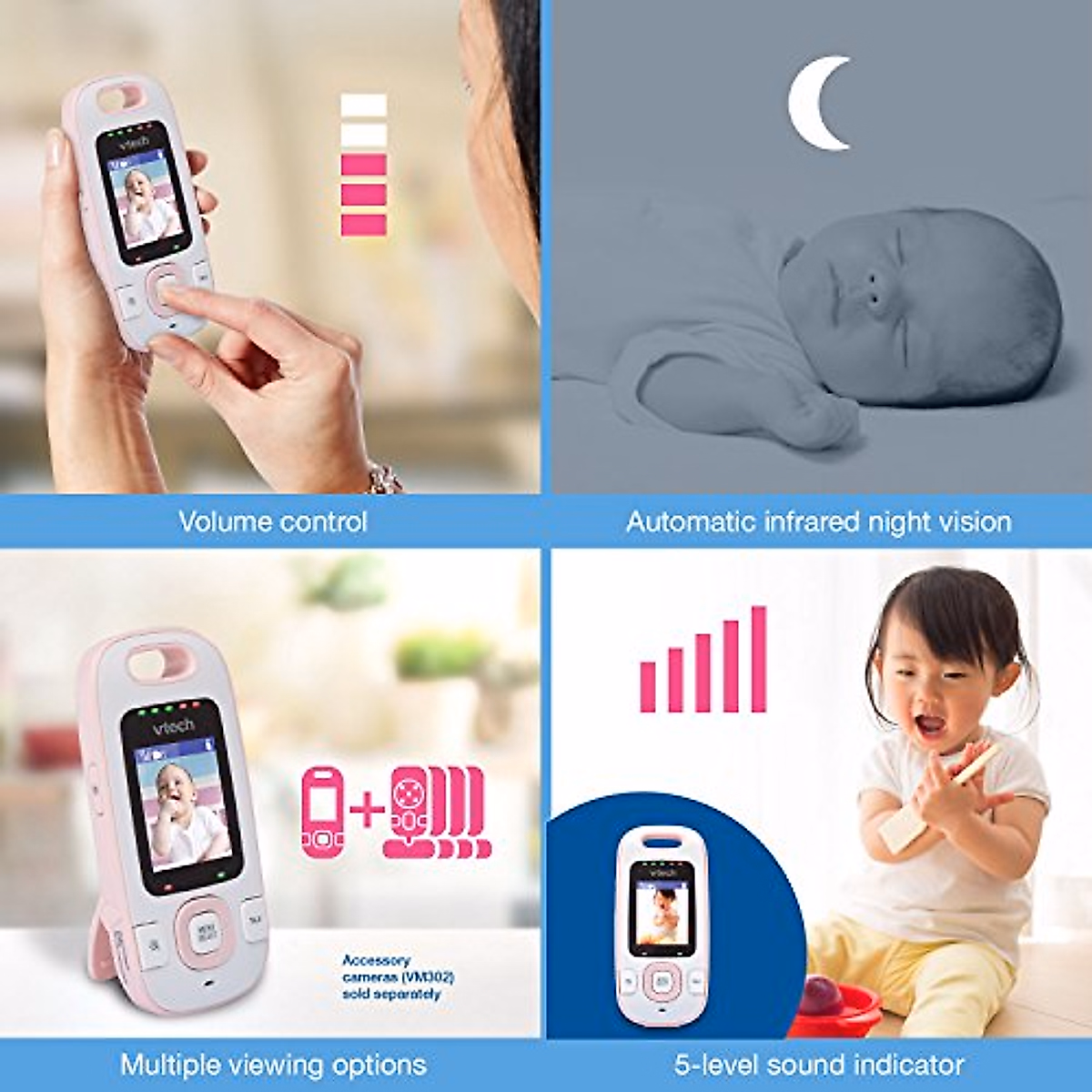 VTech BV73121PK Digital Video Baby Monitor with Full-Color and Automatic Night Vision, Pink