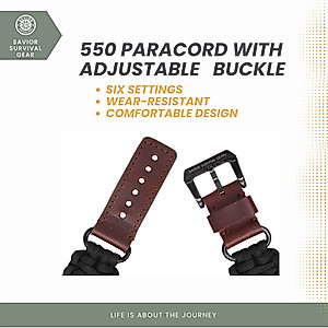 Savior Survival Gear Paracord Watch Band Compatible with Apple Watch 42mm/44mm/45mm/49mm (iWatch Series 8/7/6/5/4/3/2/1) with Stainless Steel Adjustable Buckle (Black, Adjustable)