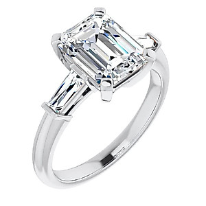 10K/14K/18K Solid White Gold Handmade Engagement Ring, 3 CT Emerald Cut Moissanite Solitaire Ring, Wedding Ring Set for Women/Her, Anniversary/Propose Gifts, VVS1 Colorless, Jewelry