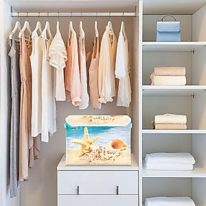 DIGTIA Storage Bins with Lids Shell Starfish Beach Foldable Storage Boxes with Handles Sea Wave Seaside Large Storage Basket Collapsible Organizer Containers for Closet Home Bedroom Office