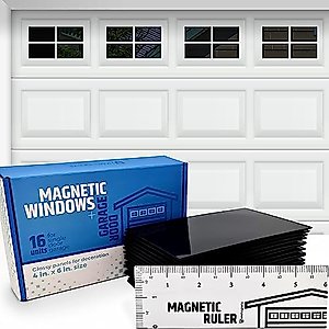 Strong & Glossy Magnetic Garage Door Windows - Fits 1 Car Garage - Looks Like Real Window Panels/Faux Panes - Decorative Hardware Kit - Easy to Align & Will Never Fall (Upgraded Magnets) | 16pcs 4"X6