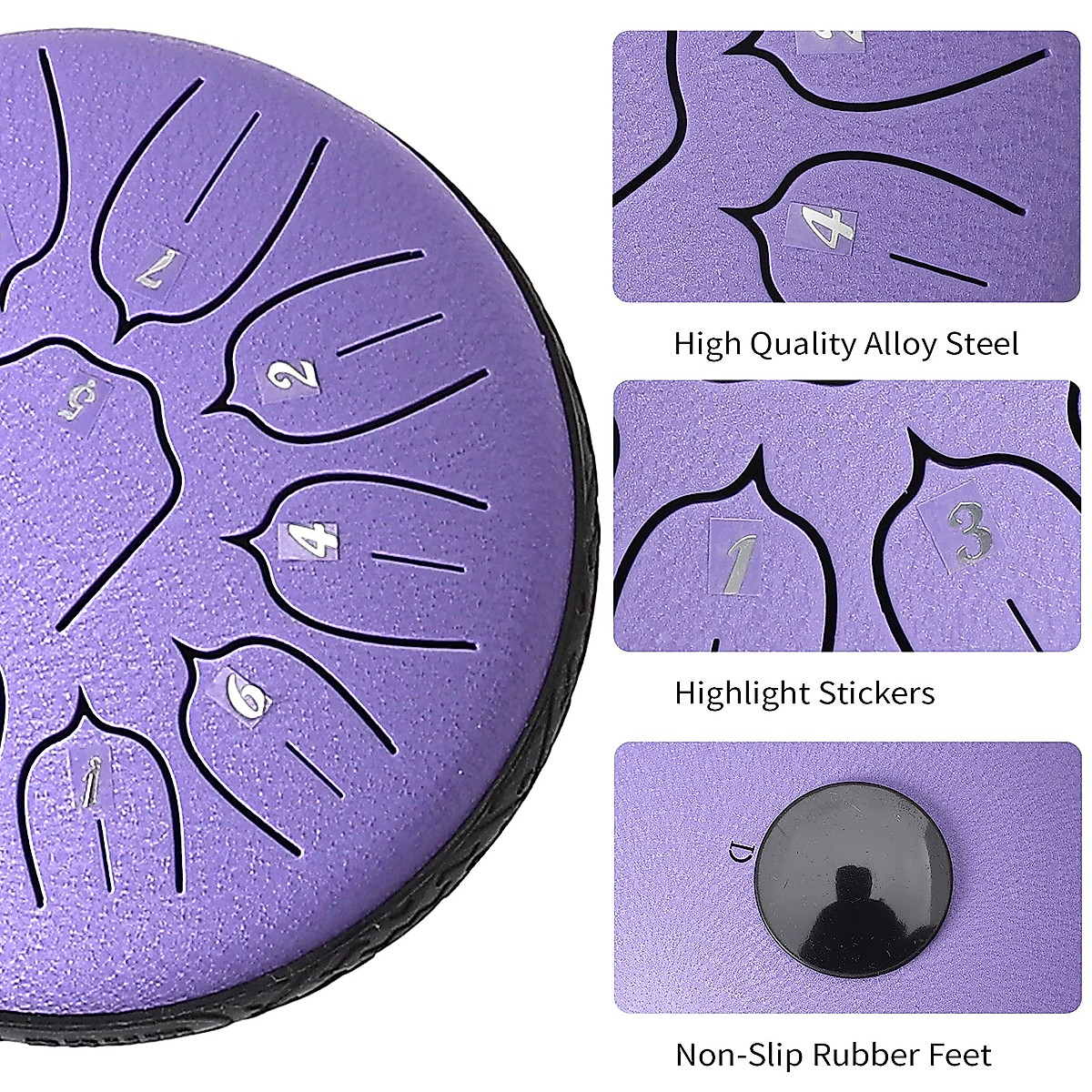 Steel Tongue Drum, Ubblove Handpan Drum 11 Notes 6 inch Percussion Instruments with Mallets Bag for Meditation Musical Education Concert Party Gifts - Purple
