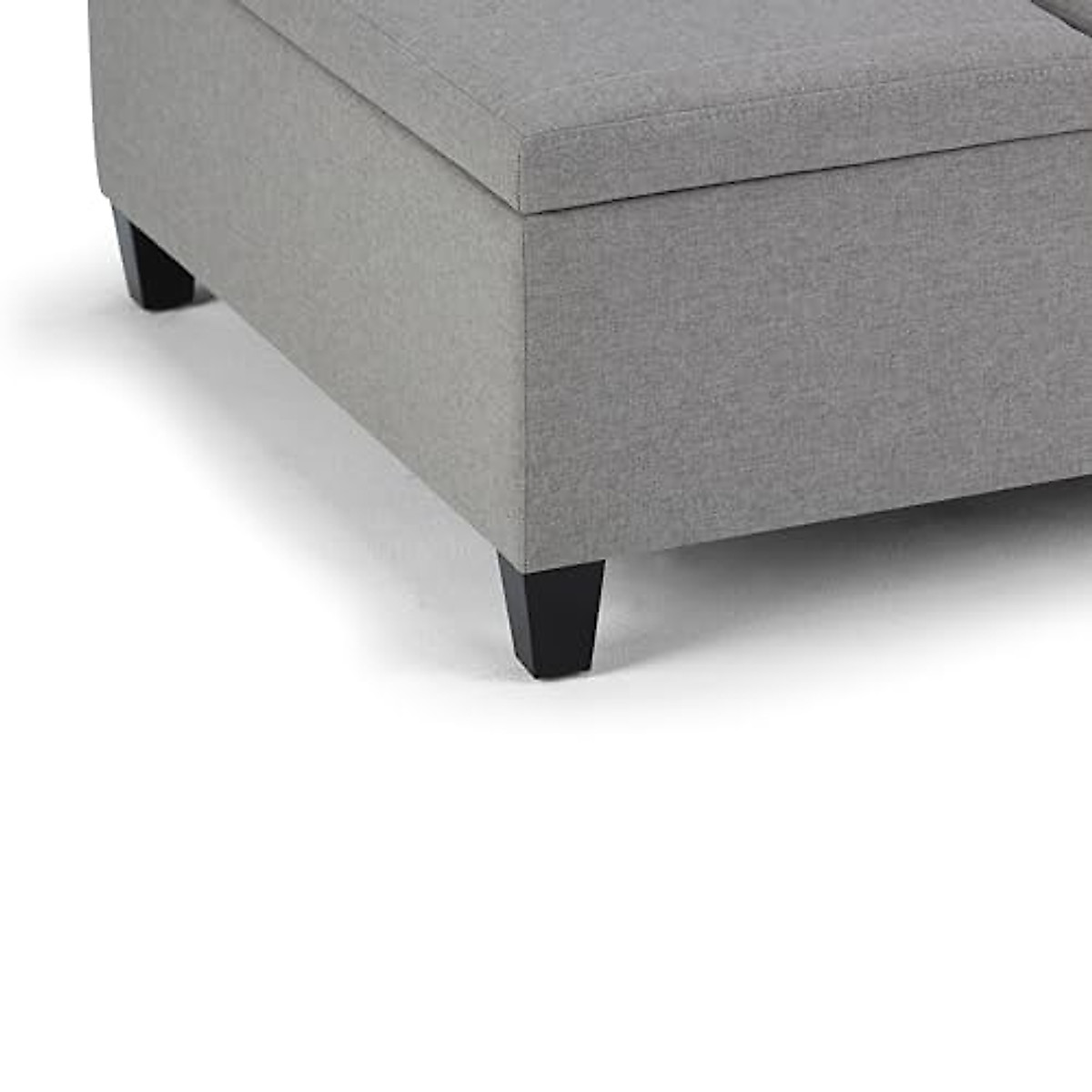 SIMPLIHOME Ellis 36 inch Wide Contemporary Square Coffee Table Storage Ottoman in Dove Grey Linen Look Fabric, Assembled, For the Living Room and Bedroom