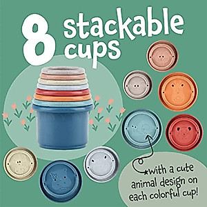 Evergreen Pet Supplies 8 PC Stacking Cups for Rabbits- Wheat Straw Toys with Cute Animal Designs - Bunny Stacking Cups to Play with Rabbits - Nesting Toys to Keep Busy-Graduated Sized Stackable Toys
