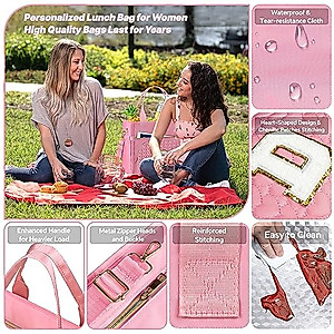 QLOVEA Lunch Bag Women - Insulated Wetproof Lunch Tote Bag - Personalized Gifts for Women, Large Lunch Box with Muti-Pockets and Adjustable Strap - Reusable Lunch Box Ideal for Work Picnics Letter M