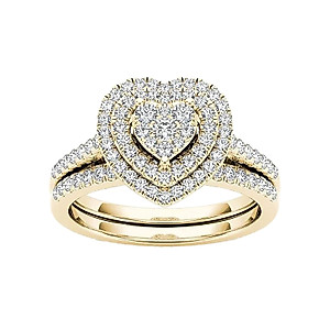 SuanlaTDS 2 Pcs Heart Diamond Engagement Ring Wedding Band for Women Her,Promise Ring Eternity Bands Ring for Anniversary Valentine's Day Birthday Jewelry Gift