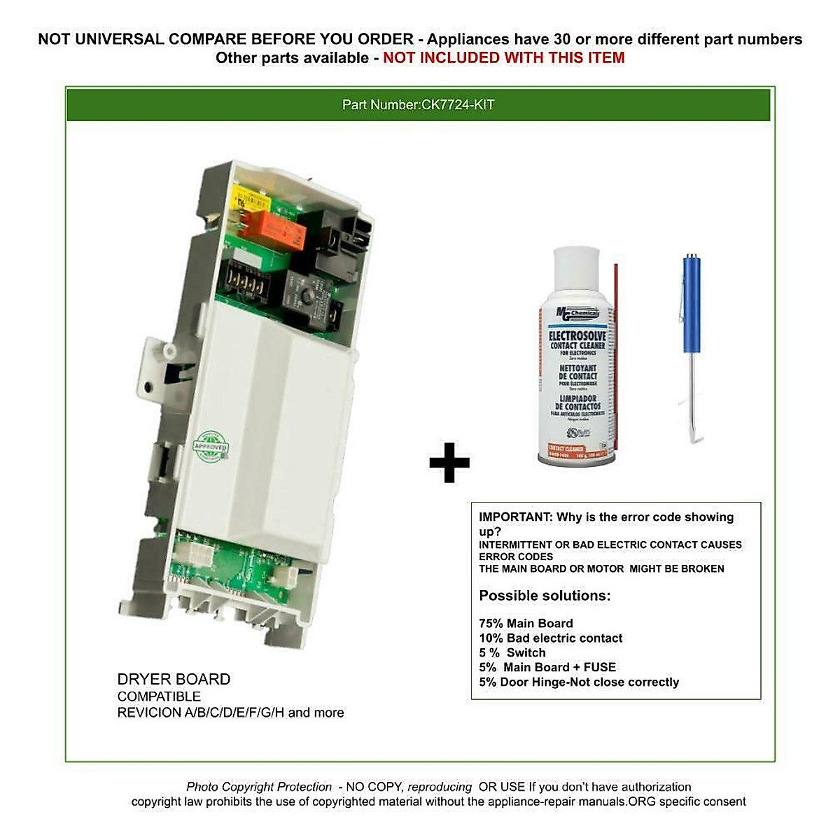 GLOB PRO SOLUTIONS CK7724 Dryer Control Board W10111609 W10111614 W10111616R Replacement for and compatible with Kenmore Whirlpool Heavy DUTY