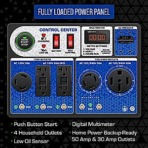 DuroMax XP10000HX Dual Fuel Portable Generator-10000 Watt Gas or Propane Powered Electric Start w/CO Alert, 50 State Approved, Blue