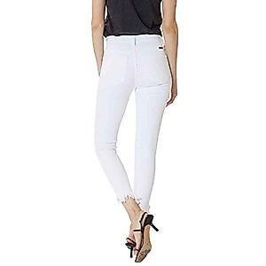 Kan Can Women's High Rise Hem Detail Skinny Jeans - KC7267 (White, 23 (US 0))