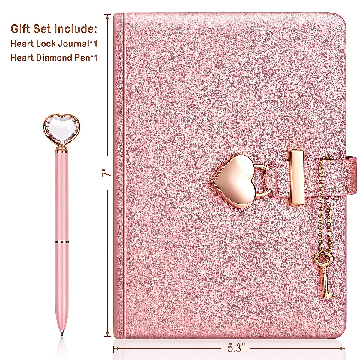 JEWPHX Heart Shaped Lock Diary with Key&Heart Diamond Pen,PU Leather,Personal Organizers Planner Journal Notebook Gift for Women Girls