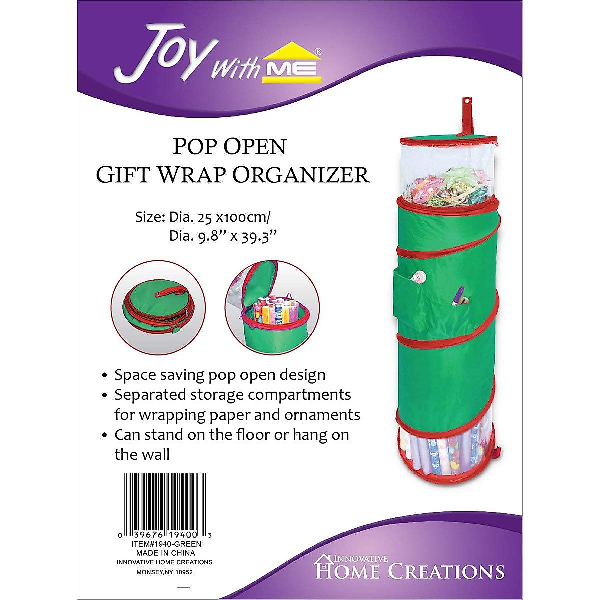 Innovative Home Creations Pop-Open Wrap Organizer, 39.3 by 9.8-Inch