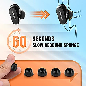 Tang Town Memory Foam Tips for Bose QuietComfort Earbuds II, No Silicone Eartips Pain, Anti-Slip Replacement Ear Tips, Fit in the Charging Case, Reducing Noise Tips, 3 Pairs (Mixed Sizes S/M/L, Black)