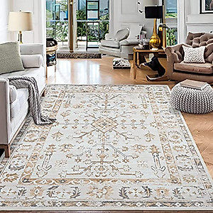 FairOnly Indoor Large Modern Persian Area Rug 8x10 Boho Floral Rug, Anti-Slip Backing Boho Vintage Area Rug, Easy-Cleaning Non Shedding,Perfect for Living Room Bed Room Dining Room Kitchen