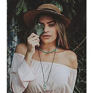 Aobei Pearl Simulated Turquoise Choker Blue Clay Seed Beads Necklace Bohemian Jewelry for Women 15”