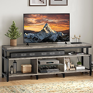 YITAHOME LED Television Stands w/Power Outlets for 70/65 inch, Modern Industrial TV Stand, Entertainment Center w/Open Storage TV Table, Entertainment Center for 360lbs for Living Room, Gray
